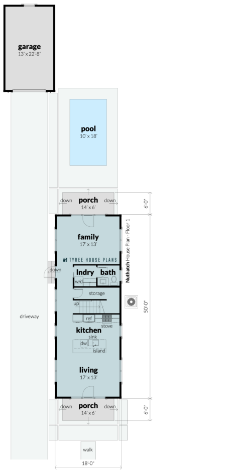 Nuthatch. The Narrow Modern Farm House Plan by Tyree House Plans